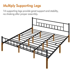 Yaheetech King Size Metal Bed Frame with Headboard and Footboard Platform Bed Frame with Storage No Box Spring Needed Mattress Foundation for Adults Black