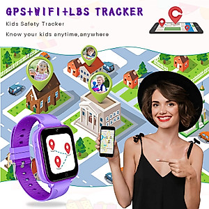 cjc 4G Kids Smart Watch with GPS Tracker and Calling, 2 Way Call SOS Kids Cell Phone Watch, Touch Screen Watch,3-15 Years Boys Girls Birthday (t10 Purple)