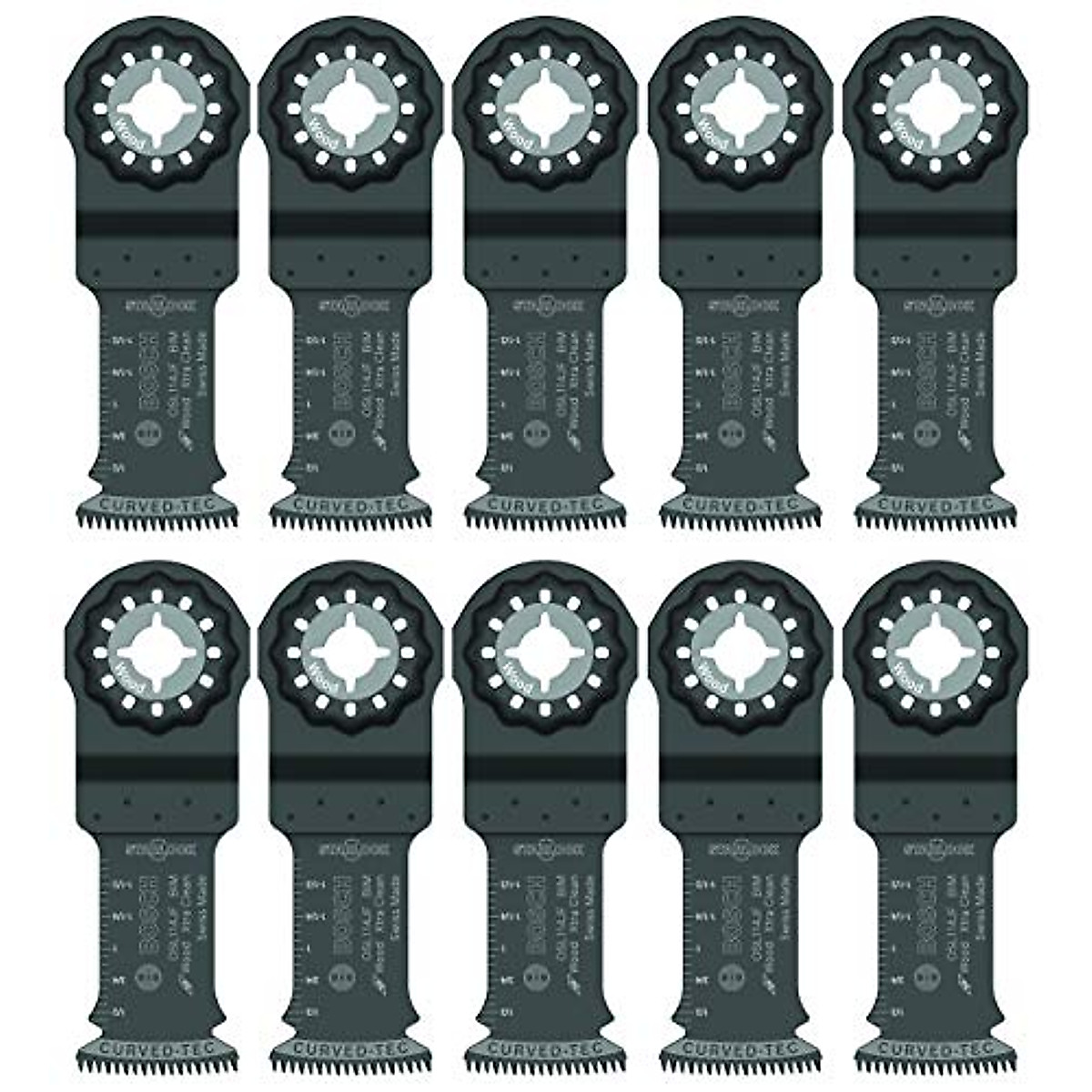 BOSCH OSL114JF-10 10-Pack 1-1/4 In. Starlock Oscillating Multi Tool Wood Curved-Tec Bi-Metal Xtra-clean Plunge Cut Blades for Applications in Cutting Wood, Hardwood, Laminate