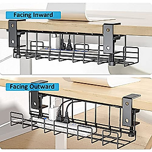 2 Packs Large Under Desk Cable Management Tray - Yecaye Clamps Install No Drill to Desk Cable Rack - No Damage to Tables - Desk Cord Organizer - Sturdy Metal Cable Management Tray for Office Home
