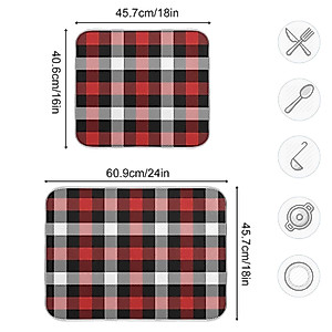 Christmas Buffalo Plaid Tartan Check Scotland Black Red Dish Drying Mat Medium Dish Draining Mat For Kitchen Counter Dry Matt For Dishes Absorbent Mat XL Drying Mat For Dishes 18 x 24 Inches
