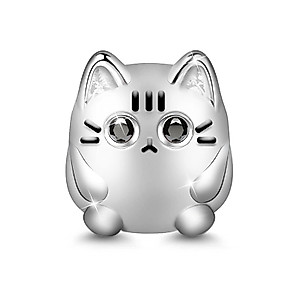 GNOCE Cute Cat Charm Christmas Charms Gifts 925 Sterling Silver Meow, Play with Me Bead Charm fit for Bracelet/Necklace Christmas Jewelry Gift for Women