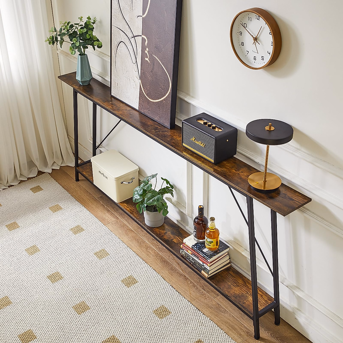 IBUYKE 78.7 Inches Extra Long Sofa Table Behind Couch, Industrial 2-Layer Console Table for Hallway, Entryway & Living Room,Rustic Brown UTMJ063H