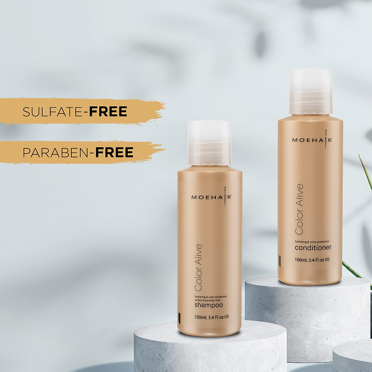 MOEHAIR Travel Color Alive Shampoo And Conditioner Set For Dry and Damaged Color Treated Hair | Sulfate And Paraben Free Color Safe Shampoo And Conditioner | 3.4 Fl Oz (Combo-CALIVE-3.4Fl-101)