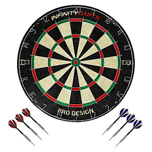 Infinity Darts Bristle Dartboard Set - Includes 6 Metal Tip Darts Set, Self-Healing Sisal Fiber Dart Board, Rotating Steel Wire Scoring Ring, Staple Free Bullseye, for Home Game Room or Bar Darts