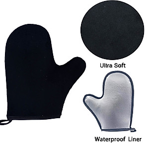 3 Piece Self Tanning Mitt Applicator kit, Self Tanning Glove Face Tanner Brush Exfoliating Glove Self Tanner Sunless Flawless Tan Applicator (black)