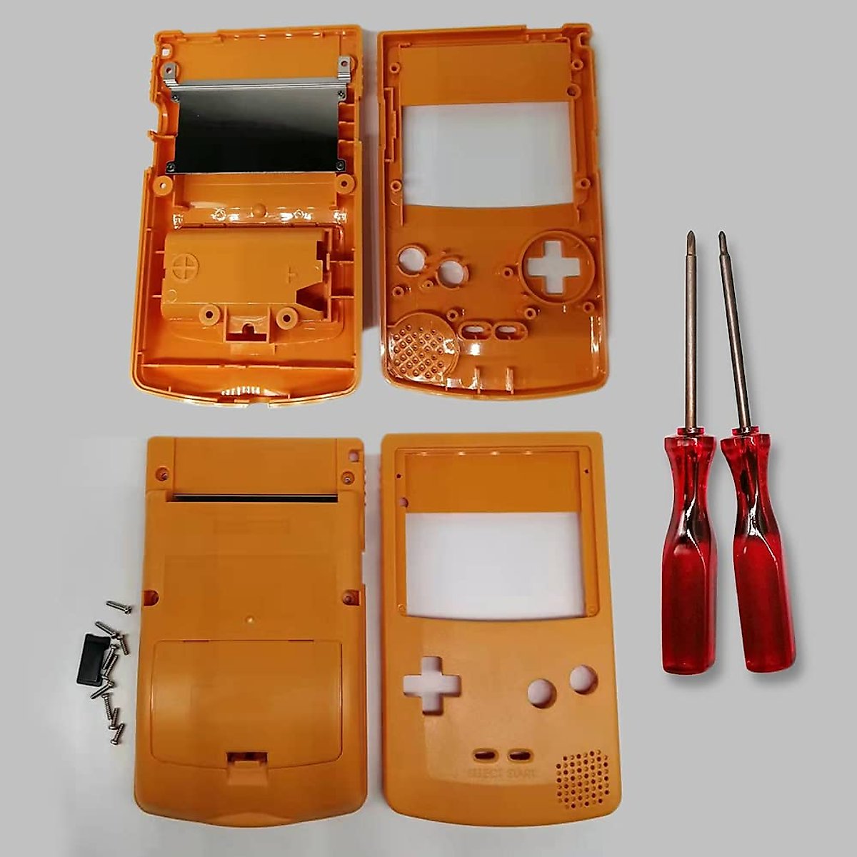 Cowhilan Replacement IPS Full Housing Shell Case + Screwdrivers Compatible with Gameboy Color GBC IPS Highlight Screen Console, Orange