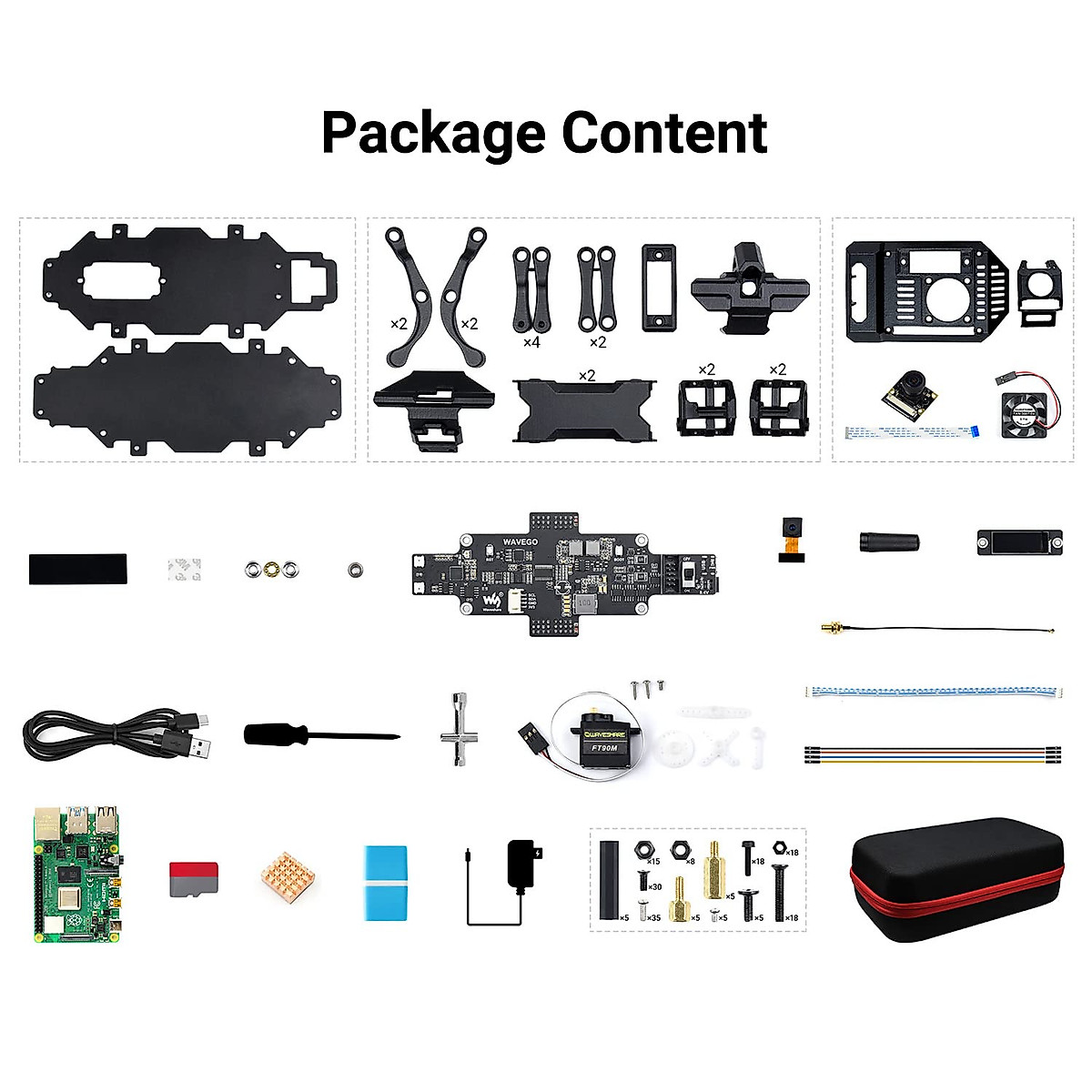 waveshare WAVEGO 12-DOF Bionic Dog-Like Robot Open Source for ESP32 and PI4B Facial Recognition Color Tracking Motion Detection Compatible with PI4B-4GB (Included) (26 Items)