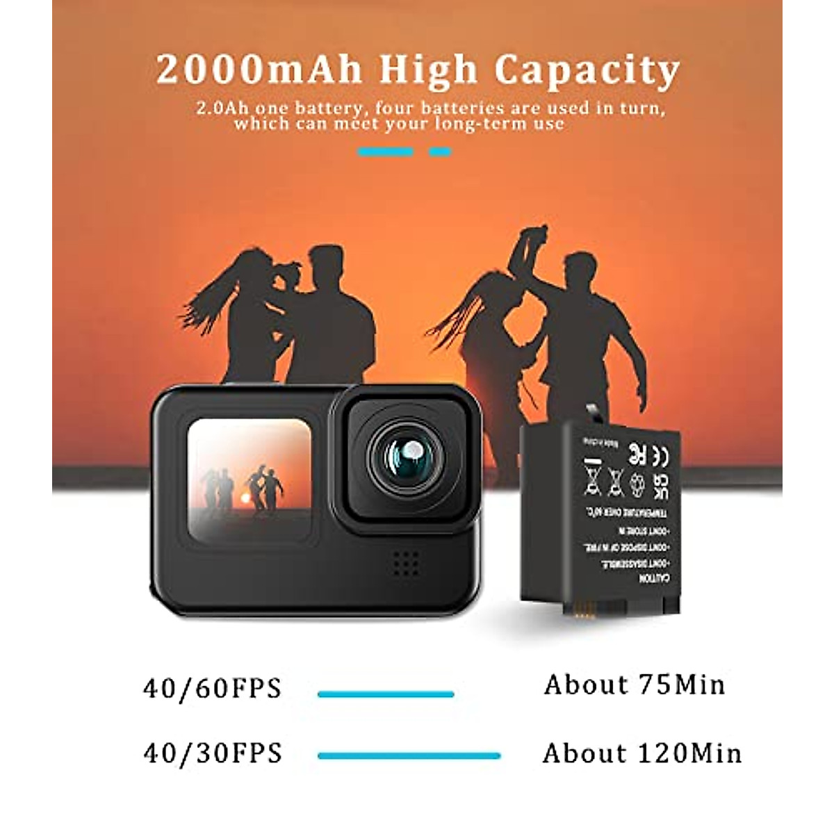 Bonadget 2000mAh 4-Pack Battery and 2-Channel Charger for Gopro Hero 7/6/5 with USB and Type-C Charging Port Compatible with Gopro Hero 7/Gopro Hero 6/Gopro Hero 5 Battery and Charger Bundle LED Light