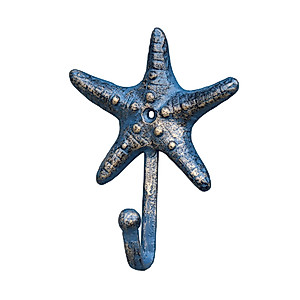 HillSpring Starfish Cast Iron Hook, Decorative Wall Hanger for Keys, Screw and Anchor Included