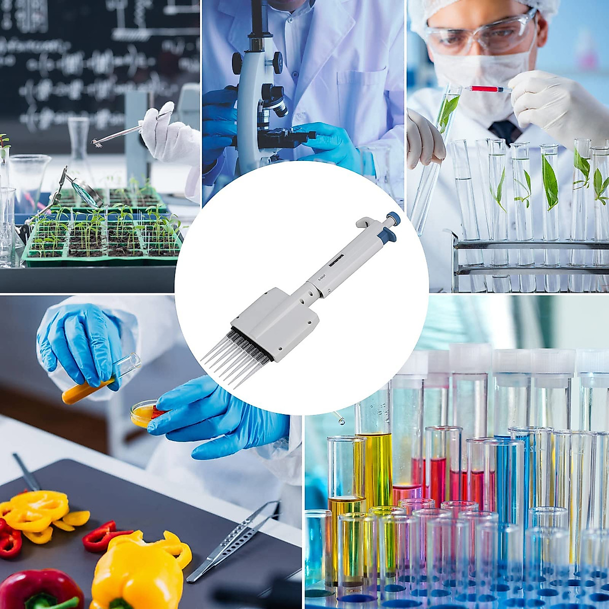 8-Channel Multichannel Pipett Adjustable Pipettor Micro Pipette High-Accurate 5-50μl + 8 Tip