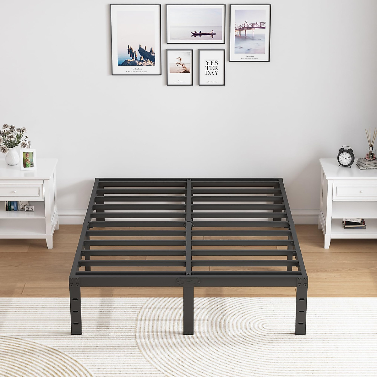 SHLAND Bed Frame Queen Size, 14 Inch Heavy Duty Metal Platform Bed Frame No Box Spring Needed, Mattress Foundation, Storage Space, No Noise, Easy Assembly