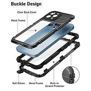 WIFORT iPhone 13 Pro Max Waterproof Metal Case - Built-in [Screen Protector][15FT Military Grade Shockproof][IP68 Water Proof], Full Body Aluminum Protective Dropproof Cover, 6.7" Black