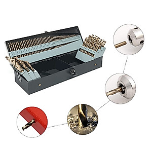 GMTOOLS 115Pcs Cobalt Drill Bits Set, M35 High Speed Steel, 135 Degree Tip, Twist Jobber Length Drill Bit Kit for Hardened Metal, Plastic and Wood with Metal Indexed Storage Case, 1/16"-1/2"