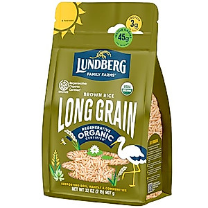 Lundberg Brown Rice, Organic Long Grain Rice - Non-Sticky, Fluffy Whole Grain Rice for Healthy Meals, Vegan Food, Gluten-Free Rice Grown in California, 32 Oz
