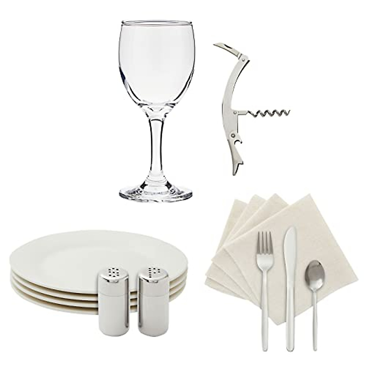 Wicker Picnic Basket Set for 4 with Insulated Cooler Bag, Silverware, Glasses, Napkins, Double Lid, Straw/White Finish