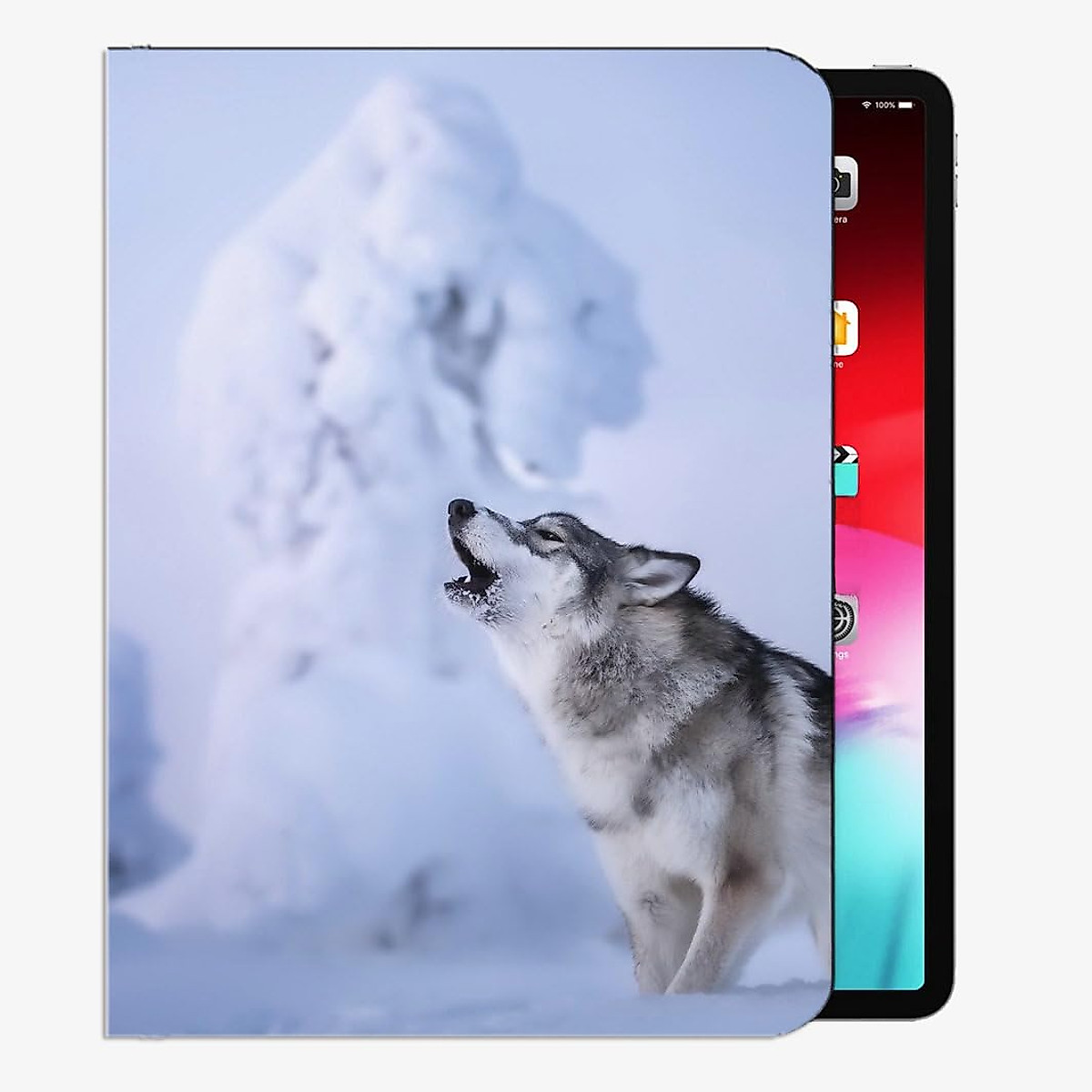 Wugao Wugao New iPad Pro 12.9 Case 2021(5th Gen) with Pencil Holder,Animals Mammals Wolf Snow Auto Wake/Sleep Feature Standing Cover