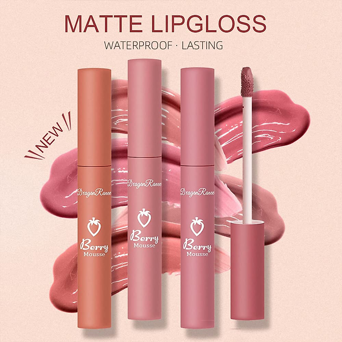 3 PCS Nude Matte Liquid Lipstick Set, Natural Matte Velvet Lip Tint Smooth Crayon Lip Stain, Moisturizing Lip Gloss Long-Lasting Waterproof Non-stick Cup Not Fade Matte Lipstick for Women & Girls (C)