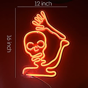 Halloween Skull Neon Sign 16 x12" - Red Beautiful Handmade Halloween Skeleton Led Signs For Room Wall Decor,Cool Led Signs for Halloween Party,Halloween Decorations,Room Windows Décor (Skull)…