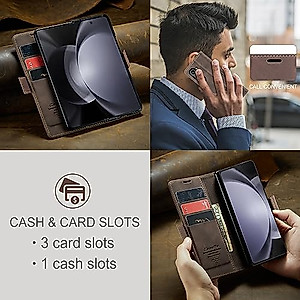 Phone flip case Compatible with Samsung Galaxy Z Fold 5 Premium PU Leather Wallet Case, 2 in 1 Flip Magnetic Wallet Cover Case, Matte Soft Leather + TPU Bottom Shell Case W Card Holder+Money Pocket ca