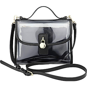 B BRENTANO Clear Top Handle Satchel Crossbody Bag with Removable Wristlet Pouch (Policy-Compliant Stadium Bag) (Black)