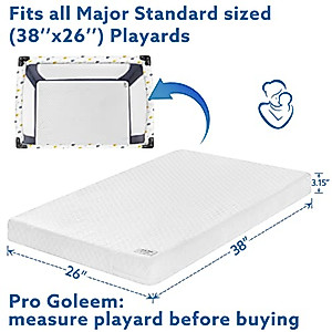 Pro Goleem Pack and Play Mattress (38’’x26’’x3.15’’), Waterproof Fitted Pack n Play Mattress Pad, Soft Playard Mattress Memory Foam Playpen Mattress Mini Crib Mattress for Babies and Toddlers