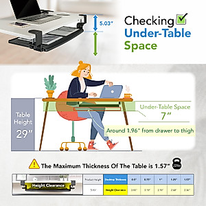 EHO Clamp-On Retractable Adjustable Keyboard Tray, Under Desk Ergonomic Keyboard Tray - Easy Tool-Free Install - Small Surface 20" x 11.5"