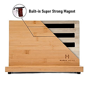 Magnetic Bamboo Knife Block 12", Double sided space saving freestanding storage holder for knives, handmade universal cutlery organizer stand with magnets in a bamboo outer layer, Without Knives