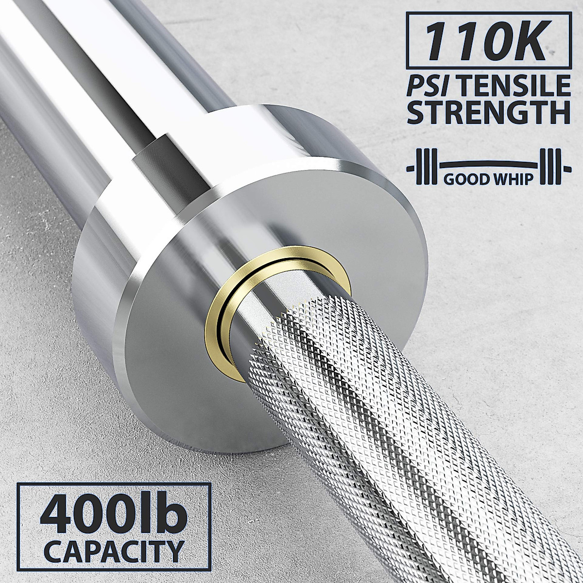 Synergee Essential 40lb Chrome Olympic Barbell. Great for Weightlifting, Powerlifting and Crossfit