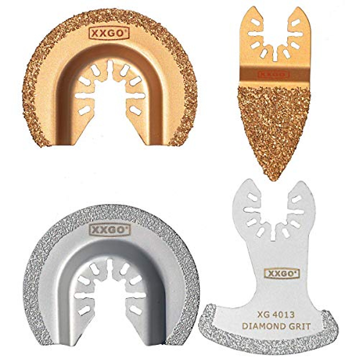 XXGO 4 Pcs Diamond Carbide Oscillating Multi Tool Semi Circle Finger Segment Swing Grit Grout Saw Blades XG4004