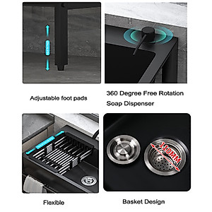 Vardeau Freestanding Stainless Steel Black Utility Sinks,Commercial Kitchen Washing Sink 1Compartment with Faucet,Heavy Duty Hand Washing Basin, 90x45x86cm