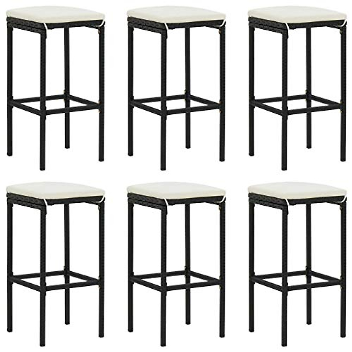 QZZCED Bar Stools with Cushions 6 pcs,Modern Bar Stools,Kitchen Stool,Outdoor Stool,Tall Bar Stools,Breakfast Bar Stools,Counter Height Stools,for Pub, Restaurant, Home,Black Poly Rattan
