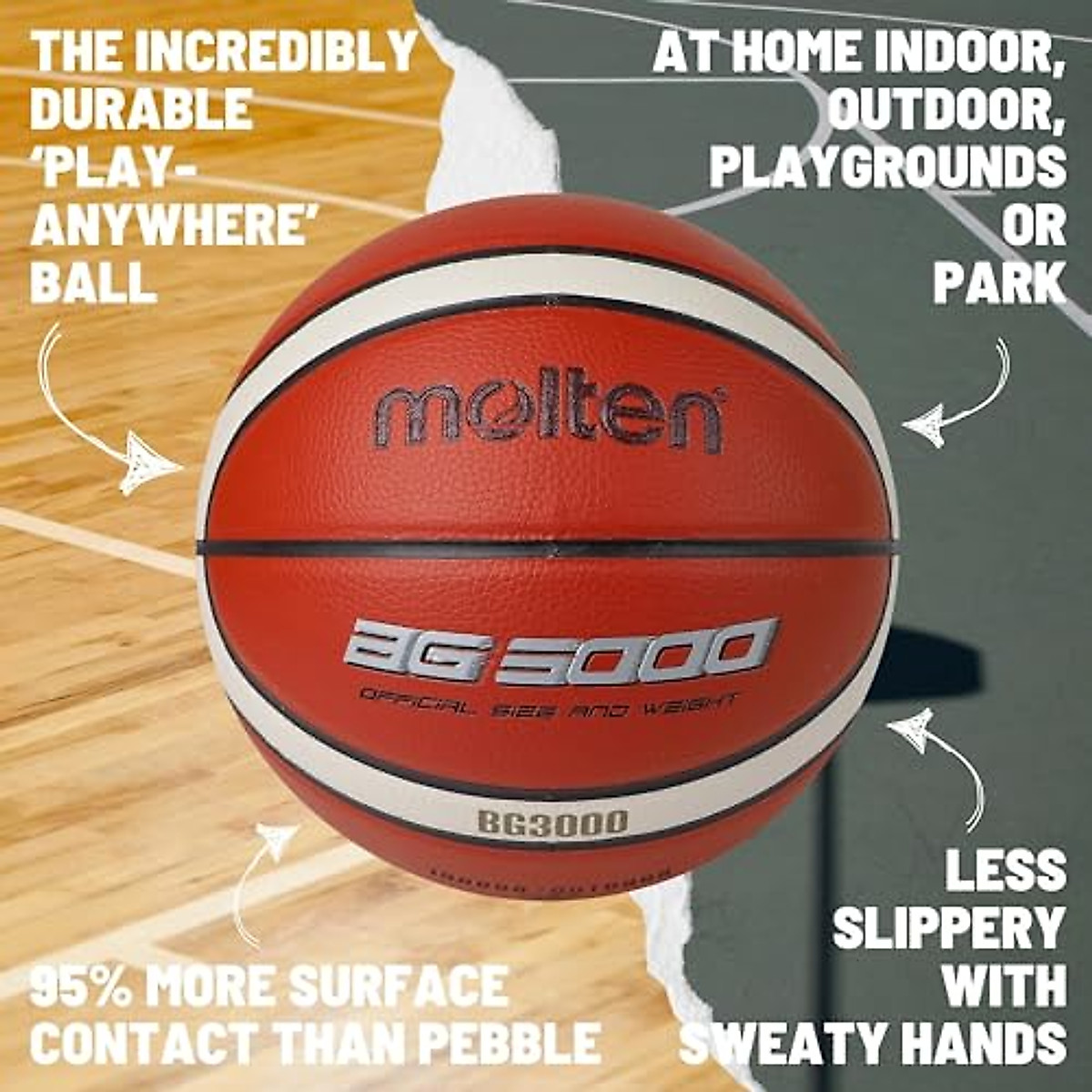 Molten BG3000 Basketball, Indoor/Outdoor, Rubber, Size 7, Orange/Ivory, Suitable for Boys Age 14 & Adult