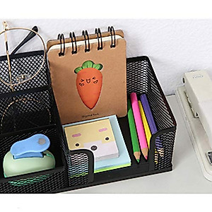 2 Pack Black Pen Holder Mesh Desk Organizer Office Supplies Caddy with Pencil Holder and Storage Baskets for Desk Accessories, 3 Compartments