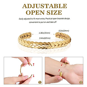 Lolalet Wide Open Cuff Bracelet, for Women, 18K Gold Plated Wheat Style Couples Love Bracelets, Weave Braided Twisted Open Cuff Bangle Jewelry –Gold