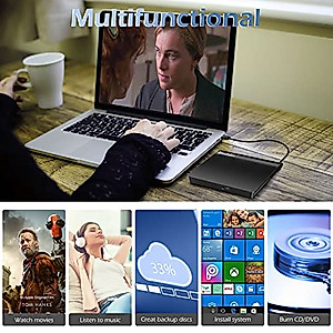 External CD/DVD Drive for Laptop USB 3.0 CD/DVD Player Portable CD DVD +/-RW Burner DVD/CD ROM Reader Rewriter Writer Disk Drive Compatible with Laptop Desktop PC Windows Apple Mac Pro MacBook Linux