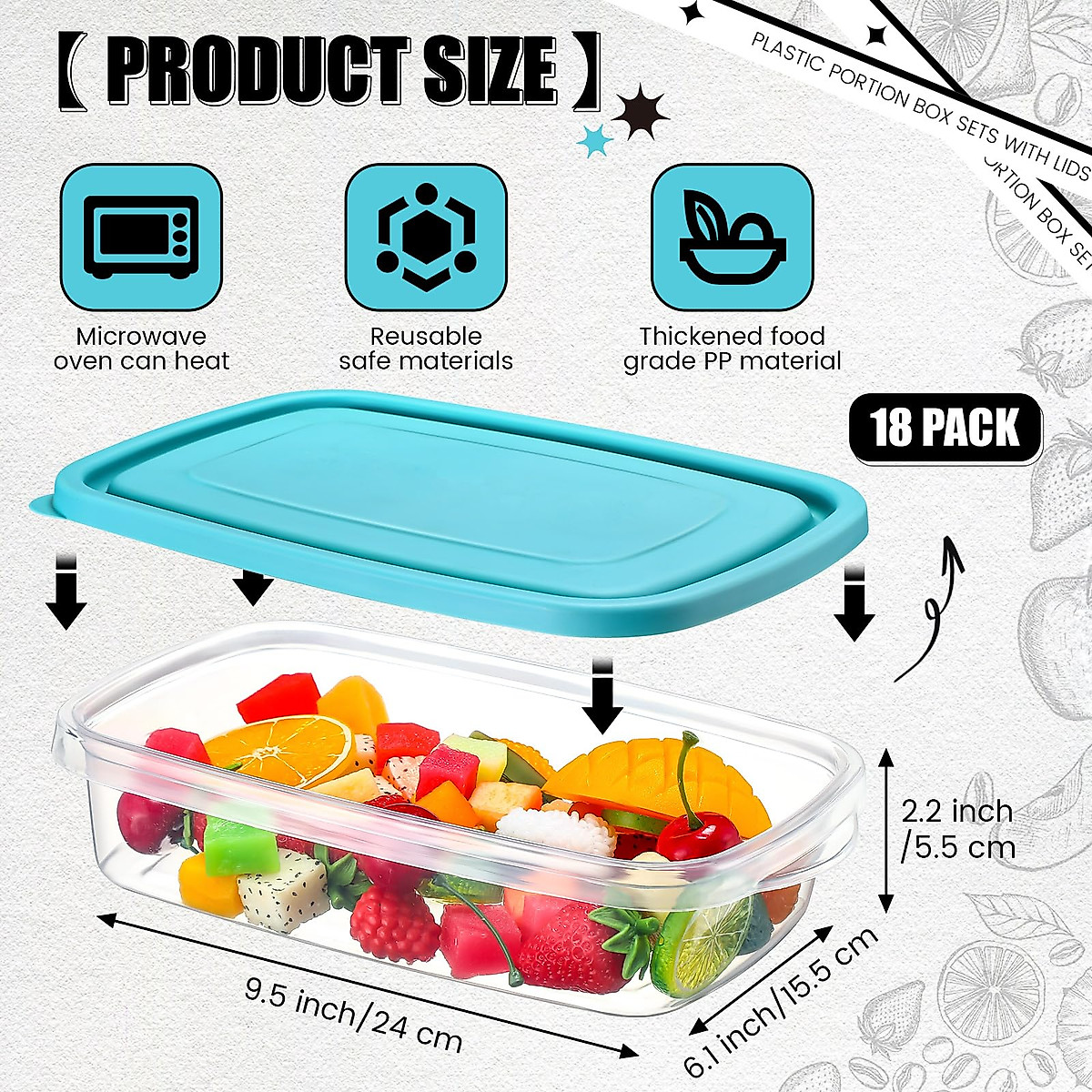 Qinyoung 18 Pcs 33 Oz/ 4 Cups Plastic Food Storage Containers with Lids Portion Box Sets with Cover Stackable Plastic Containers with Lids Microwave Freezer Dishwasher Safe(Blue)