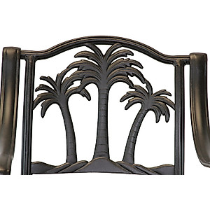 Palm Tree Outdoor Patio Set 6pc Swivel Barstools 30" H Dark Bronze Cast Aluminum, Walnut Cushions