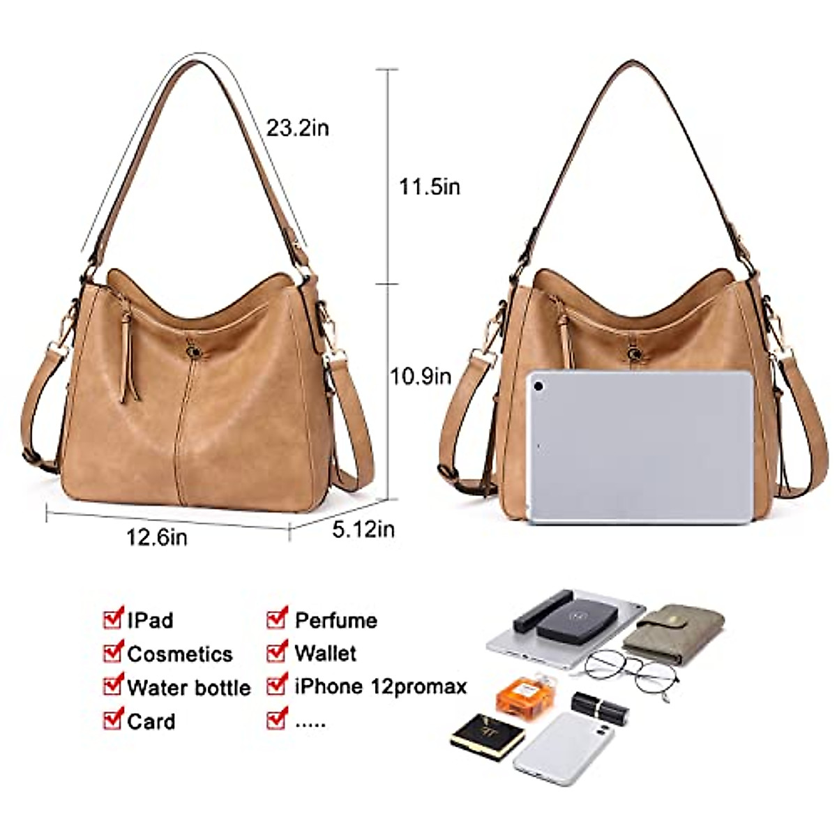 CLUCI Hobo Purses Handbags for Women Vegan Leather Tote Fashion Crossbody Large Shoulder Bag Two-tone Camel