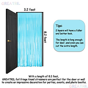 Pink and Blue Party Photo Backdrop - GREATRIL Foil Fringe Tinsel Streamers for Boy or Girl/Pastel/Easter/Birthdays Party Decoration - 3.2ft X 8.2ft - 2 Packs