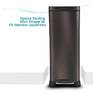 Home Zone Living 12 Gallon Slim Kitchen Trash Can, Stainless Steel, Step Pedal, 45 Liter