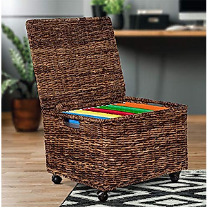 BirdRock Home Seagrass Rolling File Cabinet - Storage Organizer Box with Lid - Home Office Decor - Decorative Organize - Letter Legal Hanging Filing Container - Strong Durable Toy Pillow - Espresso