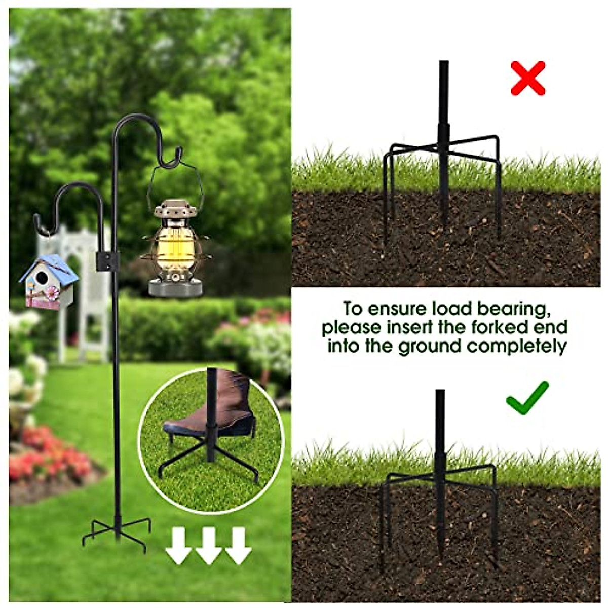 KETIEE Shepherds Hooks for Outdoor, 75 Inch Heavy Duty Bird Feeder Pole with 5 Prongs Base, Adjustable Garden Hooks for Hanging Plant, Lantern, Holiday Decorations, Hummingbird Feeder