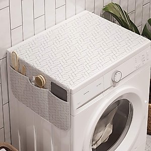Lunarable Trellis Grey Washing Machine Organizer, Polygonal Shapes in a Geometric Grid Continuous Pattern Abstract, Anti-slip Fabric Top Cover for Washer Dryer, 47" x 18.5", Grey White
