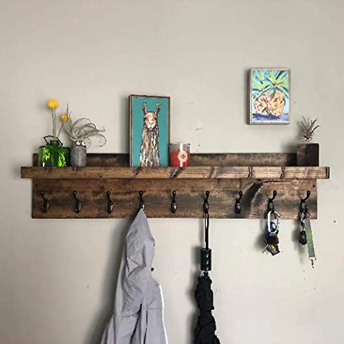 Coat Rack with Shelf Wall Mounted with Storage (Choose your Length) Towel Rack Entryway Organizer Key Hooks (32"L (8 hooks))