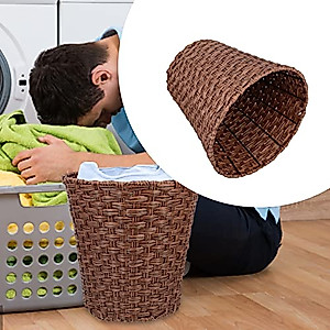Cabilock Wicker Waste Basket Woven Trash Can Round Decorative Garbage Waste Bin Plastic Dirty Clothes Basket Storage Basket for Bedroom Bathroom Kitchen Home Office Coffee