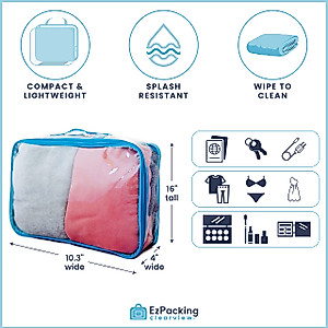 Large Clear Travel Packing Cube/See-Through PVC Organizer for Suitcase/Multipurpose Pouch w/Handle/Dress Shirts, Pants, Cashmere, Sweaters & Seasonal Linen Storage Protection (Turquoise)