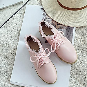 Fheaven Women's Casual Shoes Lace up Loafers Flat Platform Ankle Boots Round Toe Sneakers Shoes Pink