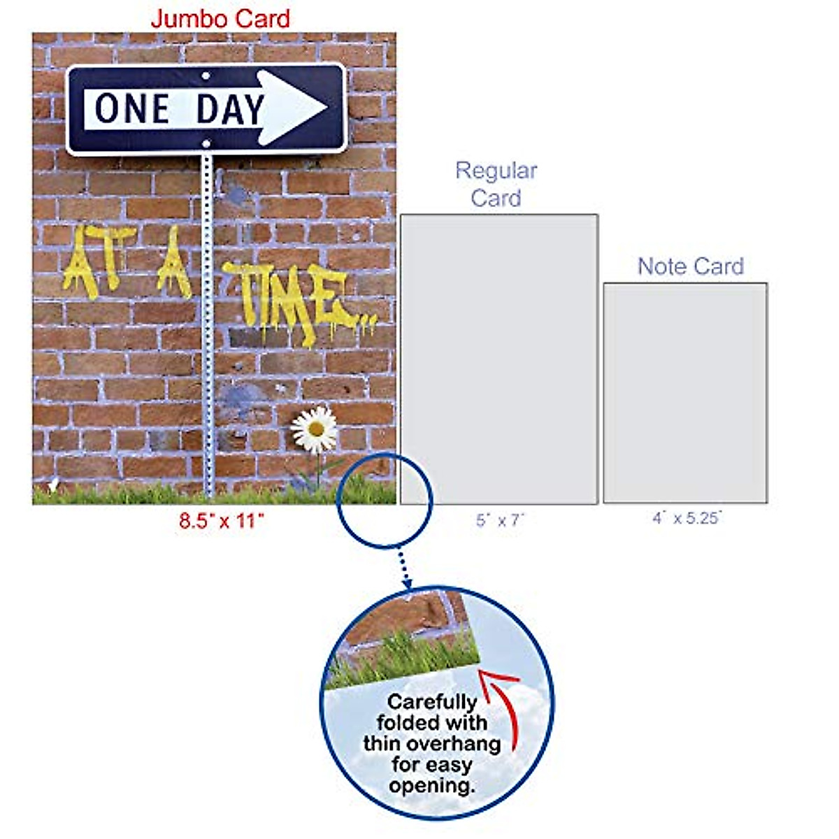 NobleWorks - Recovery Jumbo Greeting Card (Extra Large 8.5 x 11 Inch) - Encouragement, AA Sobriety Support Happy Anniversary Notecard from Group - One Day At A Time J9707