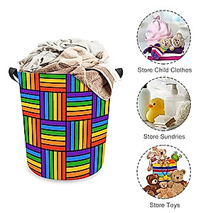 Rainbow Waterproof Laundry Baskets Colorful Lines Collapsible Laundry Hamper with Handles Large Round Toy Bin for Dirty Clothes,Kids Toys,Bedroom,Bathroom